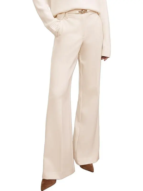 REISS Petite Leona Flare Leg Pants - Cream