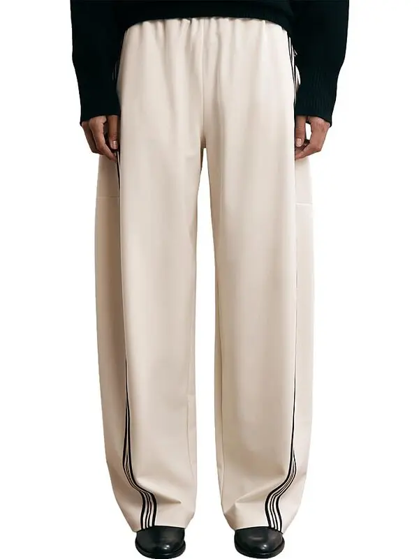 REISS Elle Barrel Leg Side Stripe Pants - Cream