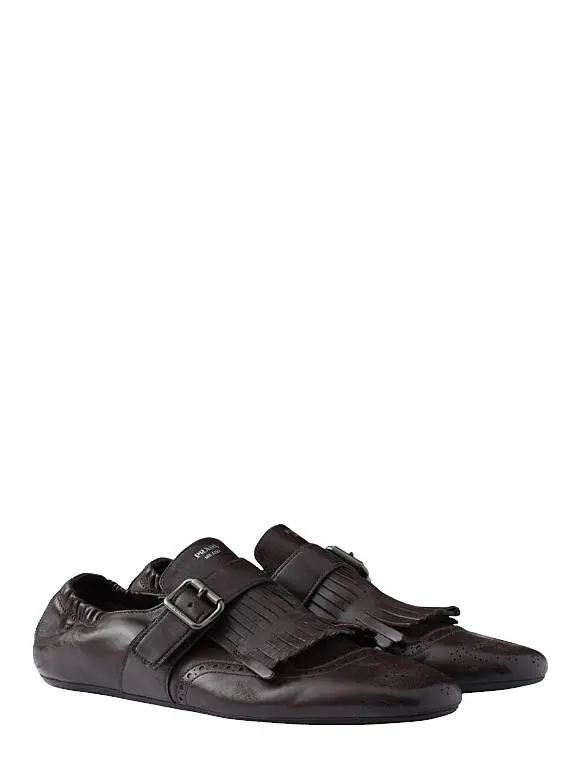 Prada Fringed Monk Strap Shoes - Brown