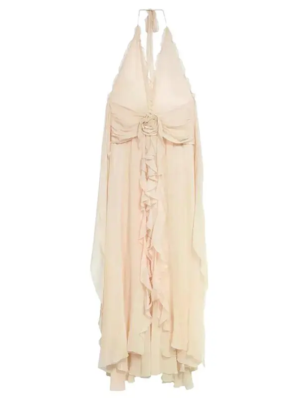 Blumarine Ruffled Flower Long Dress - Neutrals