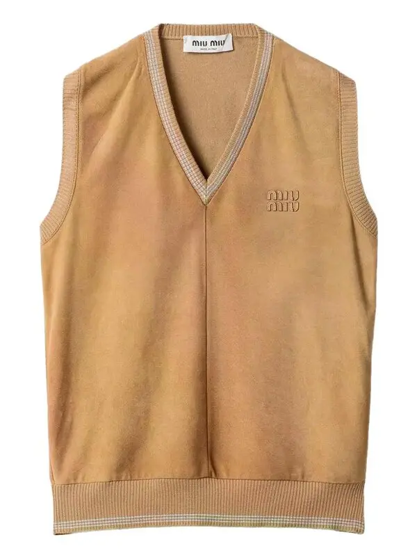Miu Miu Ribbed Knit And Suede Vest - Brown