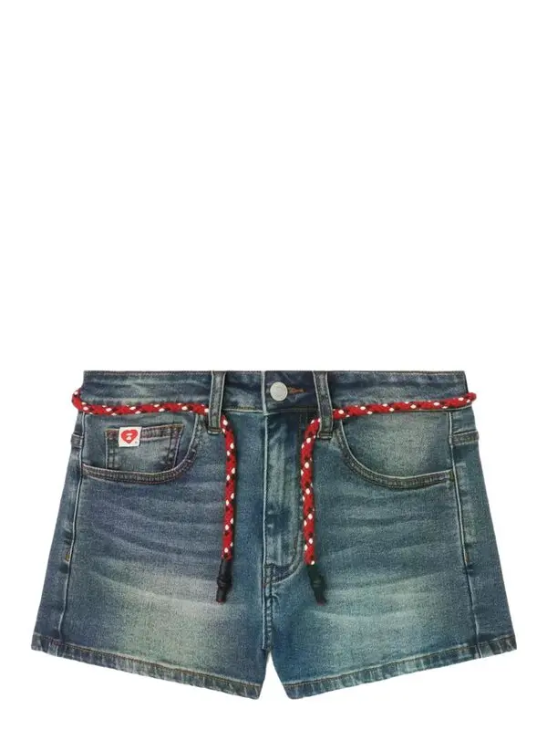A BATHING APE Rope-belt Denim Shorts - Blue