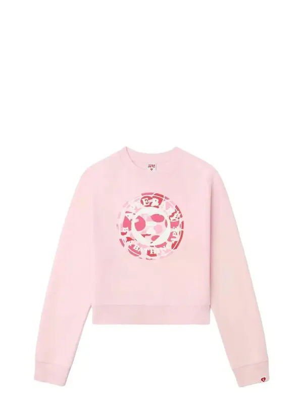 A BATHING APE Round Neck Camo Heart-print Sweatshirt - Pink