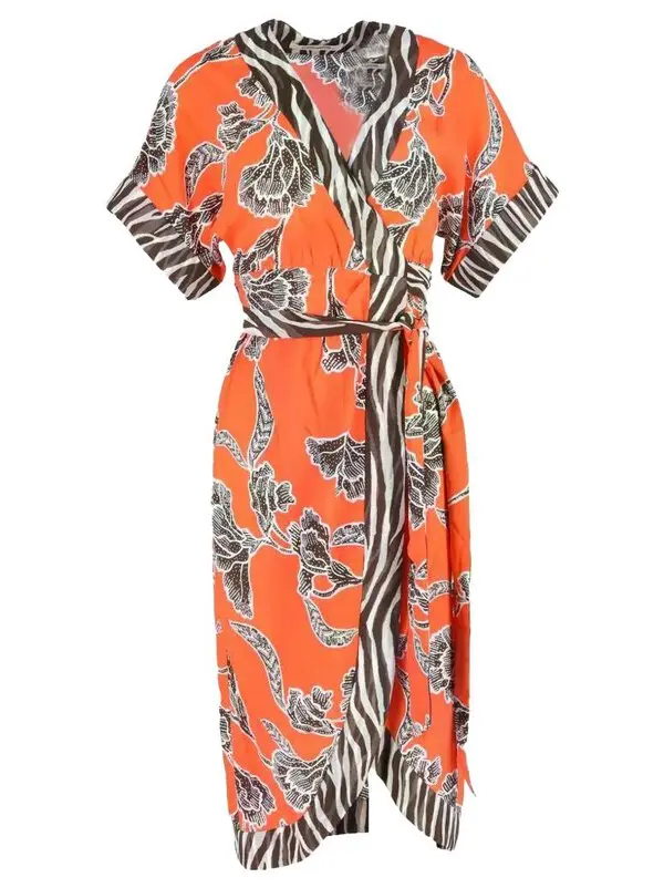 Diane Von Furstenberg Floral Wrap Midi Dress - Orange