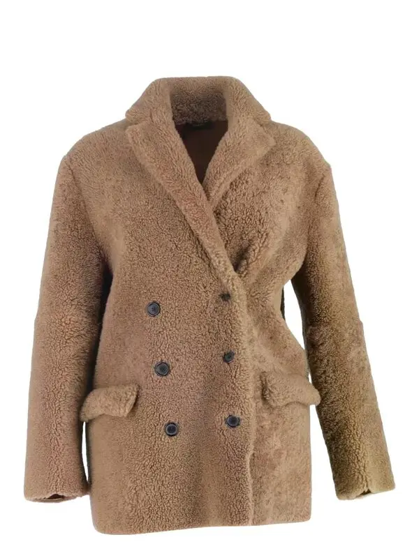 JOSEPH Shearling Double-breasted Coat - Brown