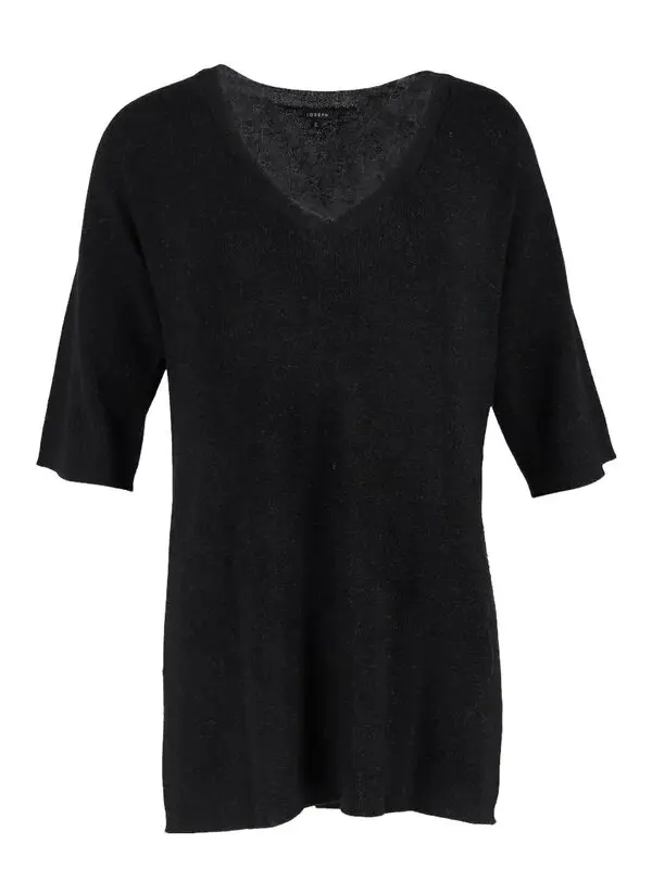JOSEPH Lurex V-neck T-shirt - Black