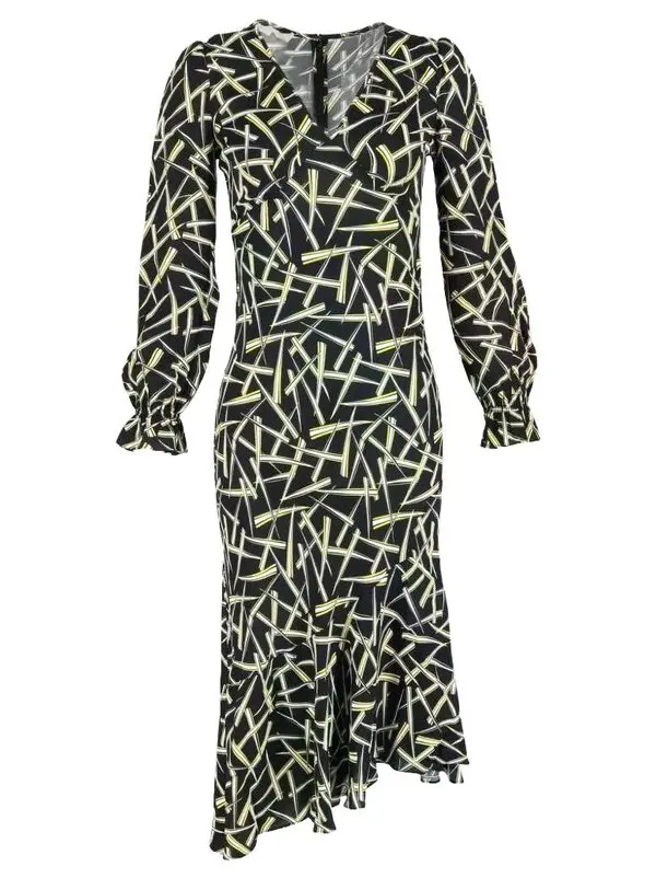 Diane Von Furstenberg Vintage Geometric-pattern Midi Dress - Black