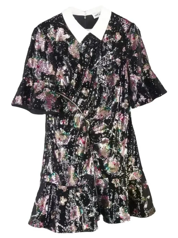 SELF-PORTRAIT Sequin-embellished Floral-print Dress - Black