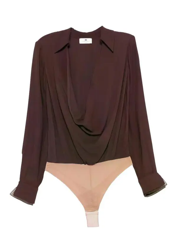 Elisabetta Franchi Draped Long-sleeve Bodysuit - Brown