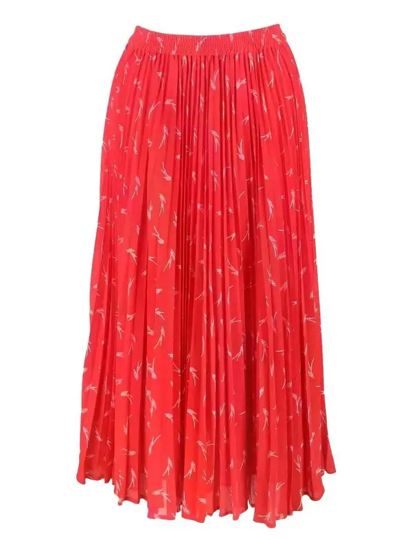 Michael Kors Vintage Pleated Printed Midi Skirt - Red