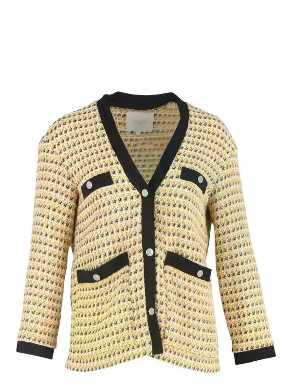 Maje Tweed Metallic Snap-button Cardigan - Yellow