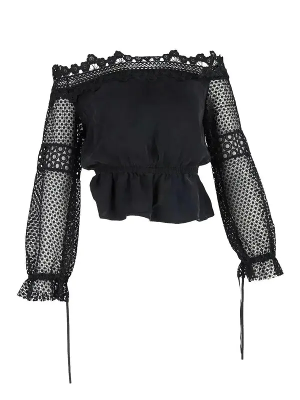 SELF-PORTRAIT Off-shoulder Lace Blouse - Black