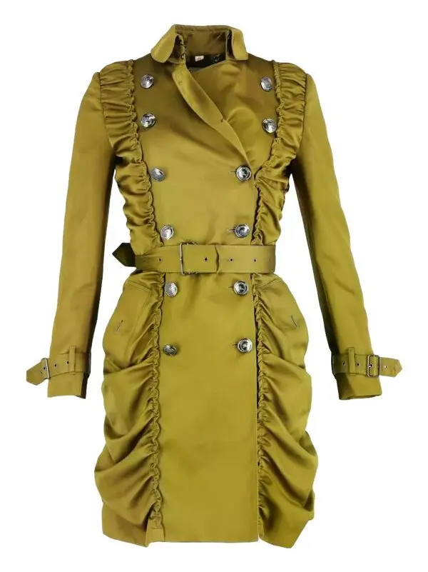 Burberry Ruched Double-breasted Trench Coat - Green