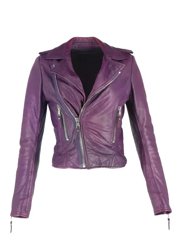 Balenciaga Cropped Biker Leather Jacket - Purple