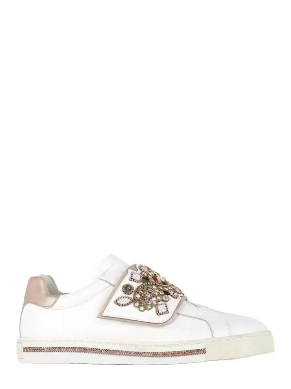 Rene Caovilla Jewel-embellished Leather Sneakers - White