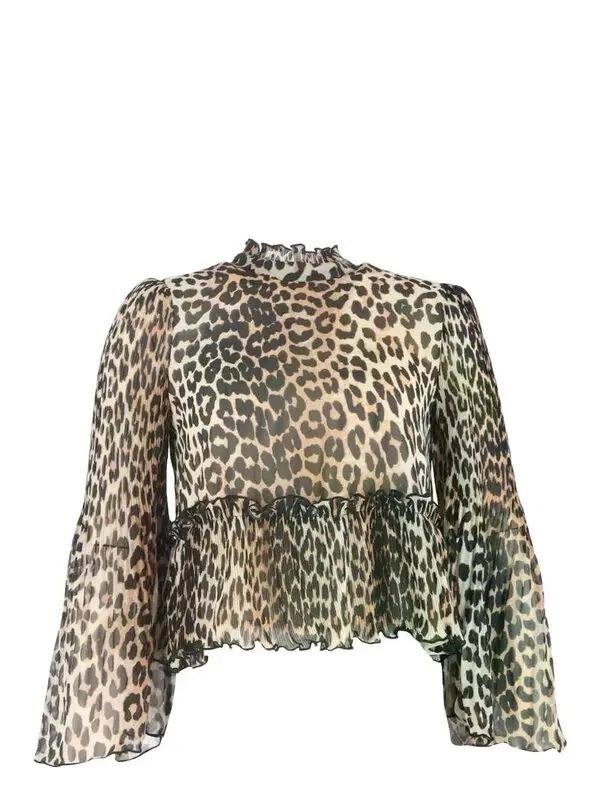 GANNI Leopard-print Ruffle Trim Blouse - Brown