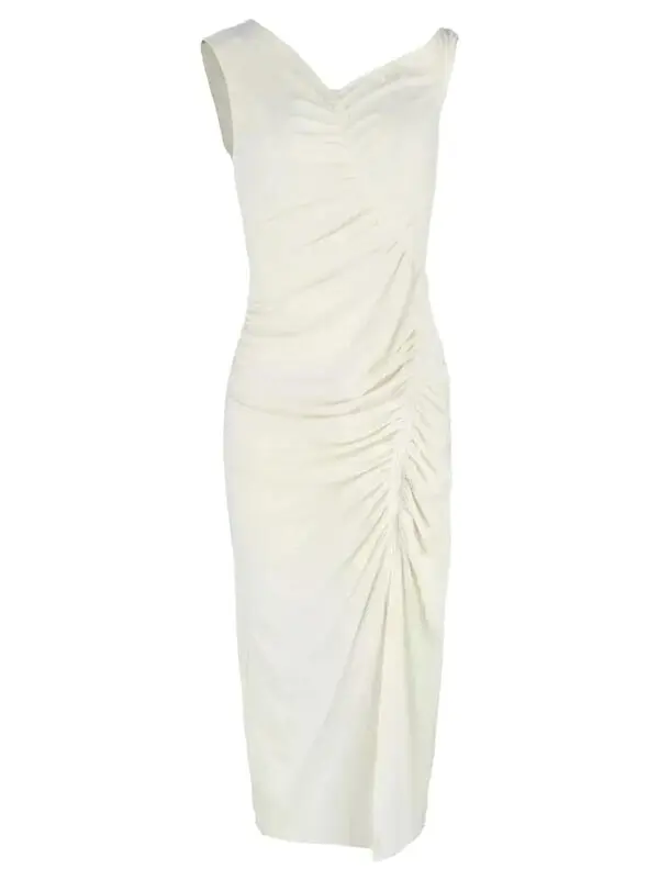 SELF-PORTRAIT Asymmetric Ruched Midi Dress - White