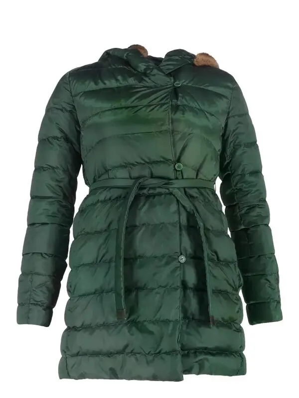 Max Mara Belted Fur-trim Down Jacket - Green