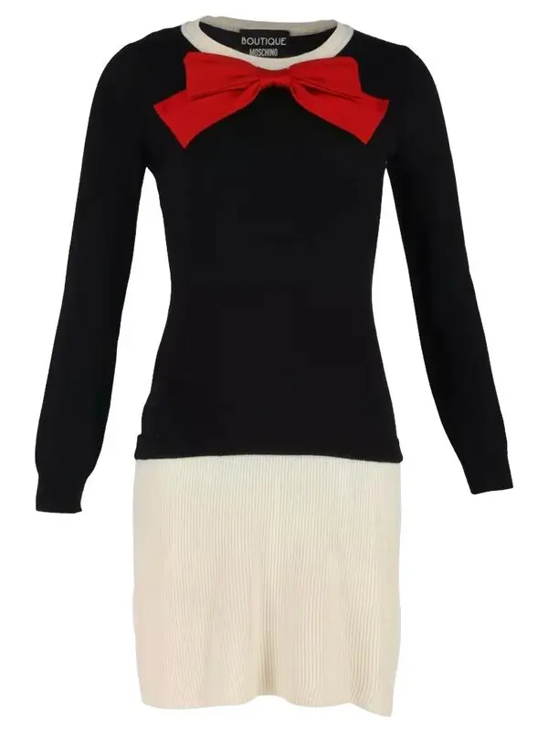 Moschino Bow Long-sleeve Mini Dress - Black