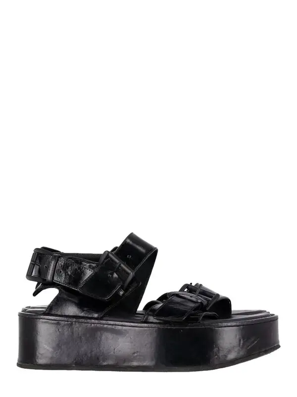 ANN DEMEULEMEESTER VINTAGE Leather Strappy Platform Sandals - Black