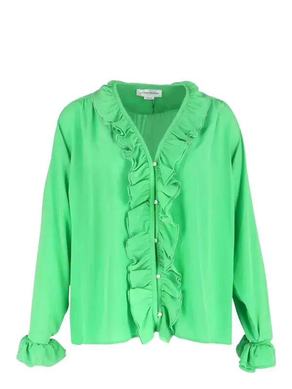 Victoria Beckham Silk Ruffle Shirt - Green