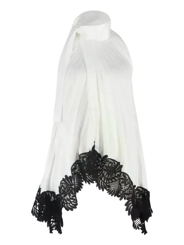 SELF-PORTRAIT Lace-trim Sleeveless Blouse - White