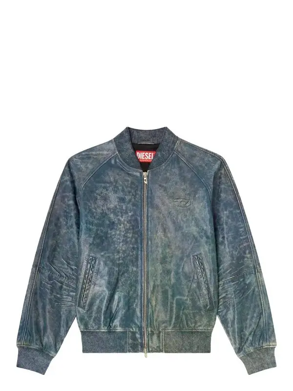 Diesel L-cobb Leather Bomber Jacket - Blue