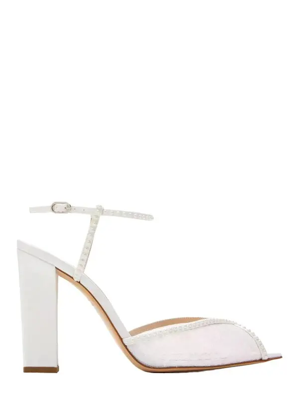 ANDREA WAZEN Katy Lace Pearl Sandals - White