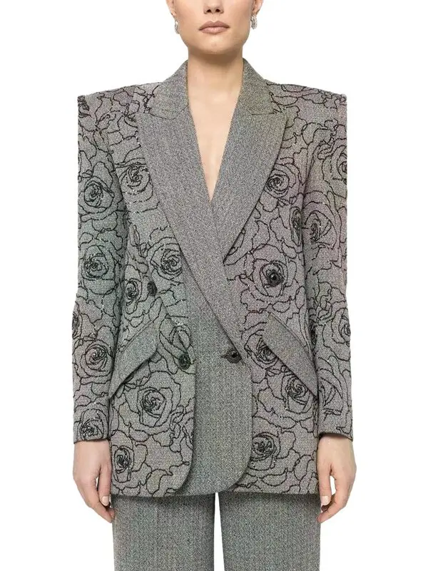 NISSA Sequin-embellished Double-breasted Blazer - Grey