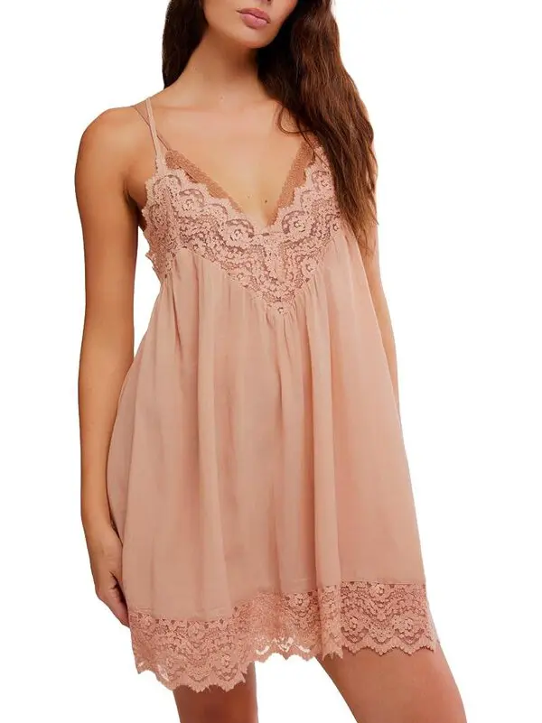 Free People Fiona Lace Trim Slip - Blush Sand