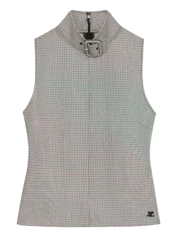 COURREGES Houndstooth Top With Buckle - Neutrals