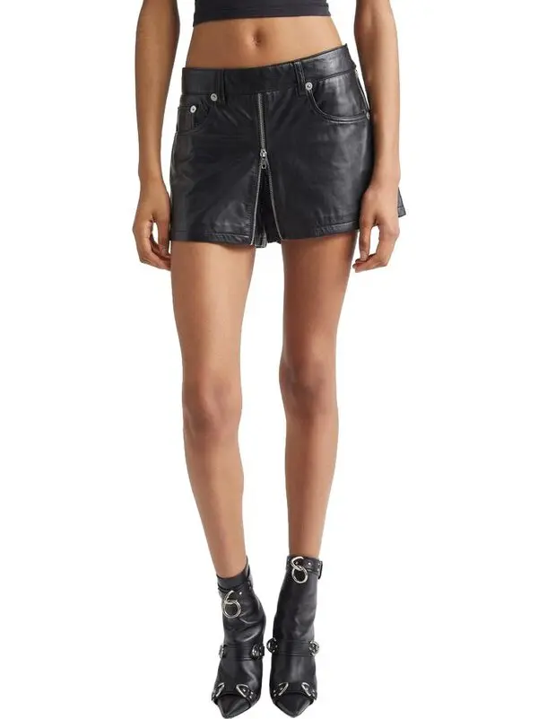 R13 Front Zip Leather Skort - Black