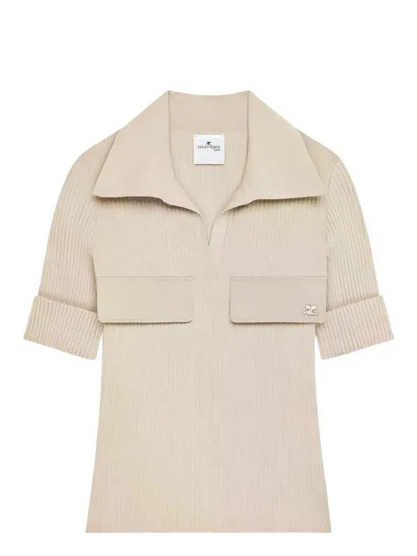 COURREGES Ribbed Flap-pocket Polo Top - Neutrals