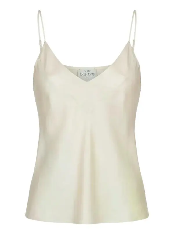FORTE_FORTE V-neck Silk Top - Neutrals