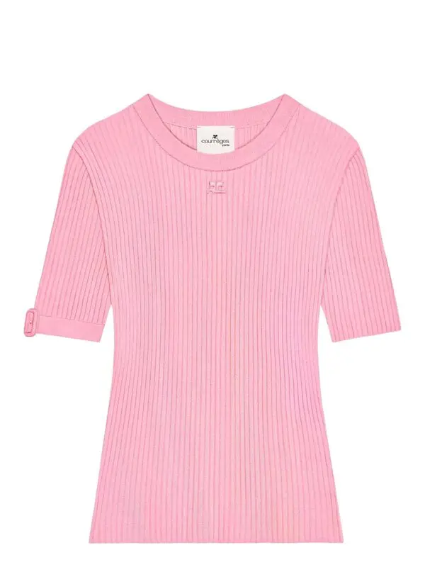 COURREGES Ribbed T-shirt With Buckle Detail - Pink