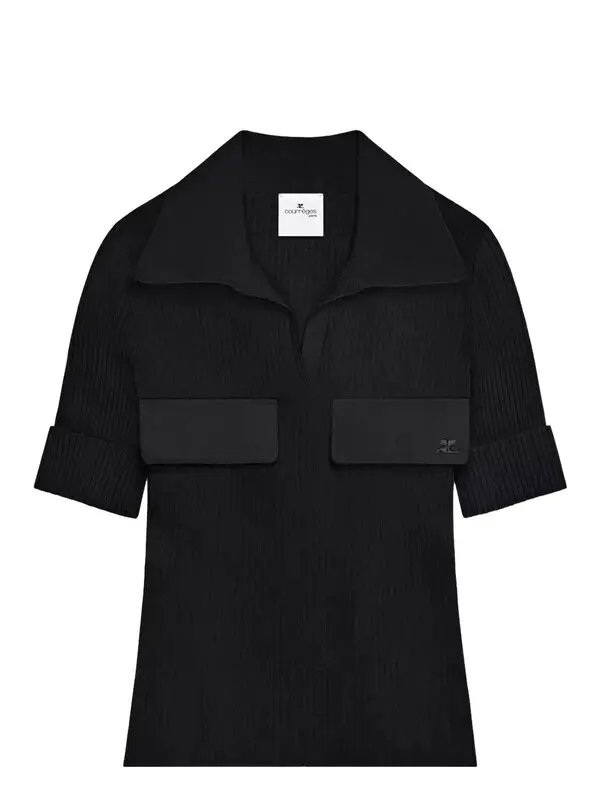 COURREGES Flap-pocket Ribbed T-shirt - Black