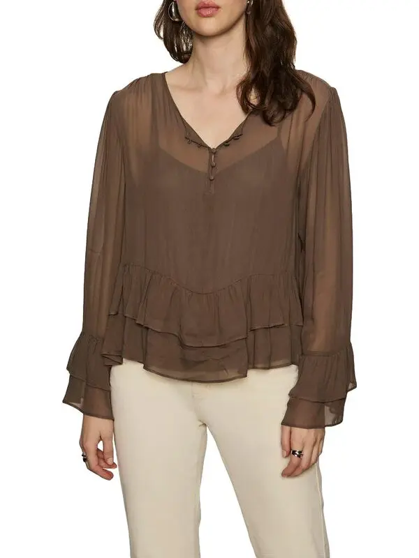 Sanctuary Georgette Ruffle-trimmed Top - Morel Brown