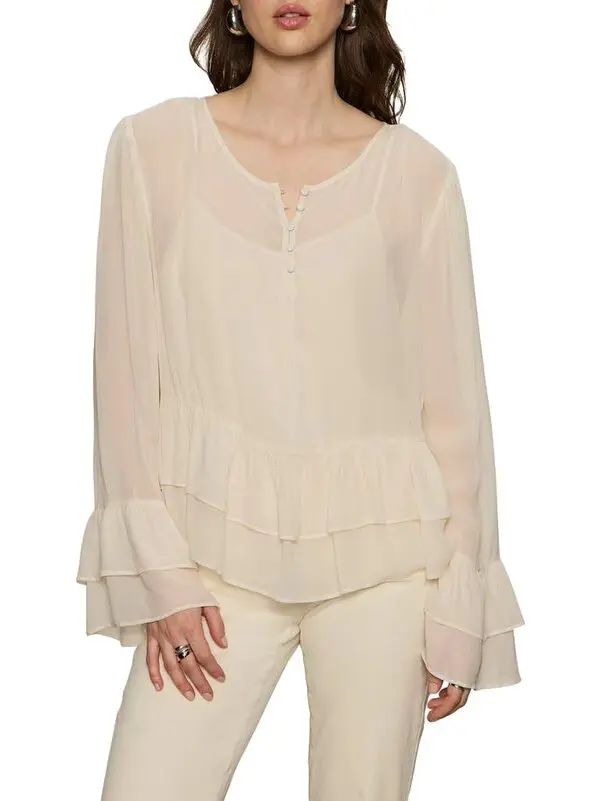 Sanctuary Georgette Ruffle-trimmed Top - Vintage White