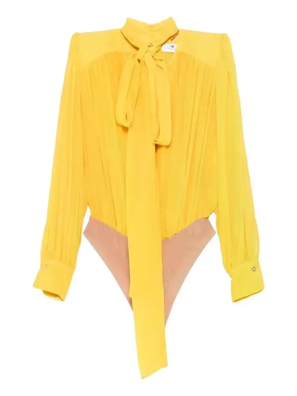 Elisabetta Franchi Pleated Tie Bodysuit - Yellow