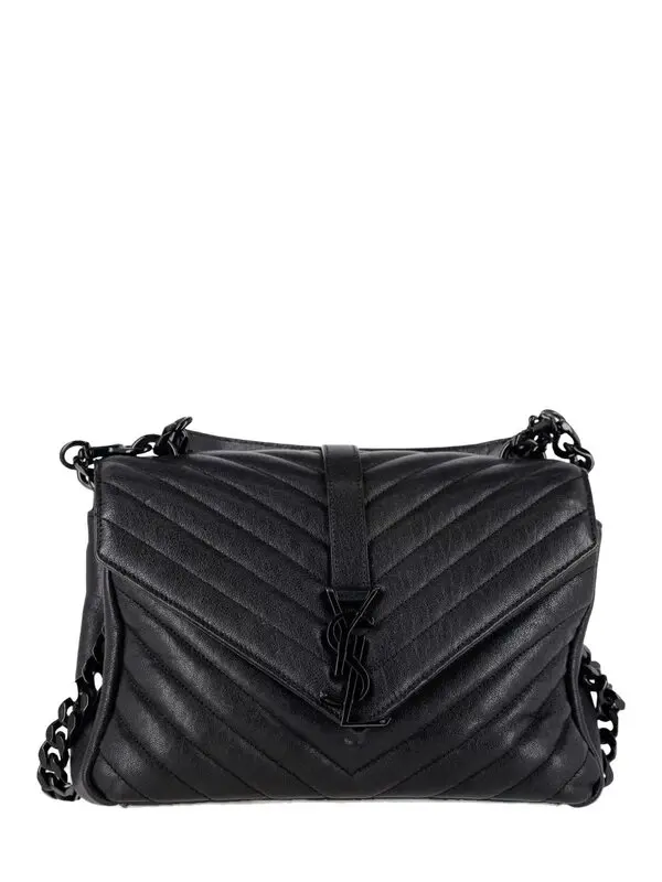 Saint Laurent Medium College Chevron-quilted Shoulder Bag - Black