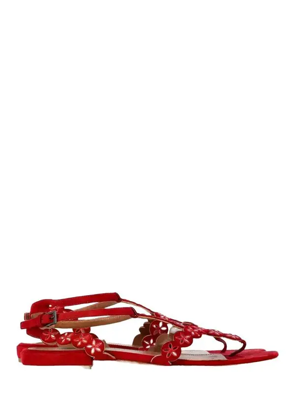 Alaïa Flower-embellished Laser-cut Sandals - Red
