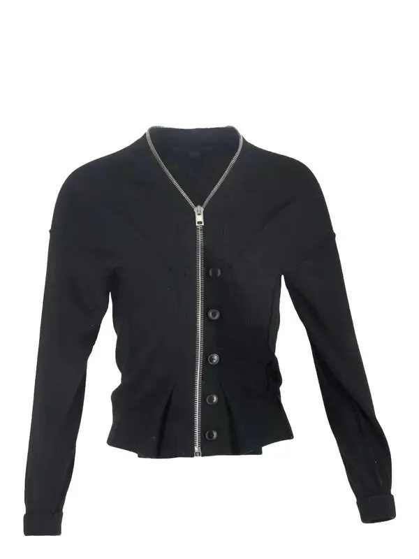 ALEXANDER WANG Zipped Pleated Wool Cardigan - Black