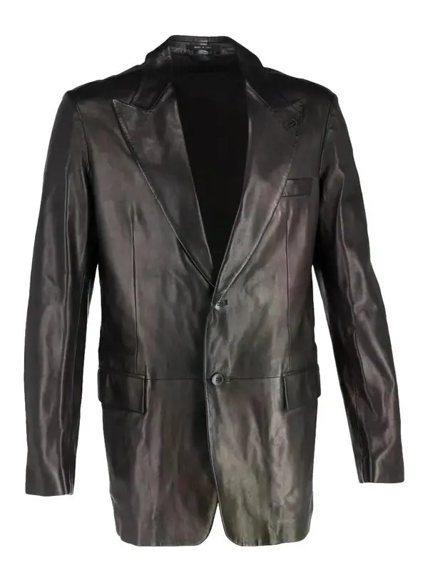 Gucci Single-breasted Leather Blazer - Brown
