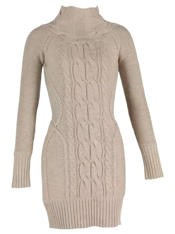 TEMPERLEY LONDON Cable-knit Turtleneck Mini Dress - Neutrals