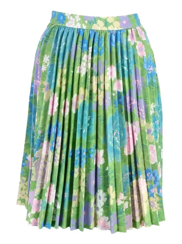 Balenciaga Pleated Floral-print Skirt - Green