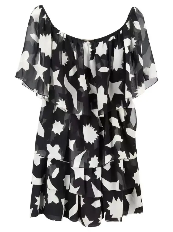 Saint Laurent Graphic-print Mini Dress - Black