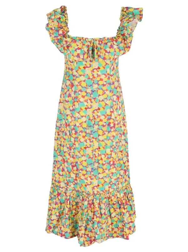 Rixo Ruffled Printed Midi Dress - Yellow