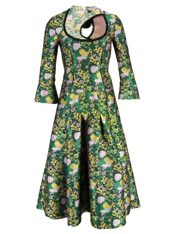 Erdem Floral-print Flared Dress - Green