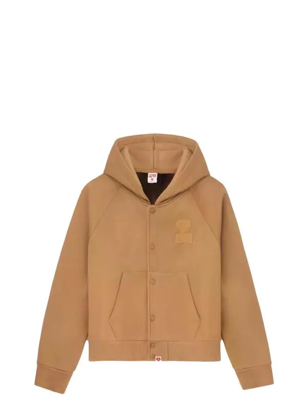 A BATHING APE Appliqué Button Hooded Sweater - Brown