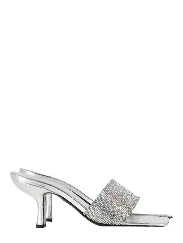 By Far Crystal-embellished Square-toe Mules - Silver
